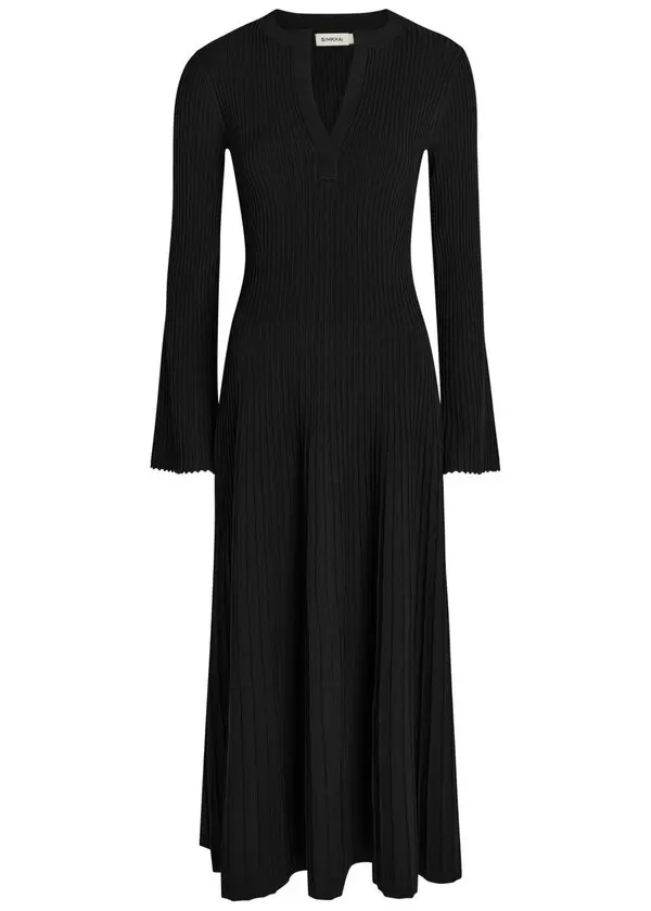 Simkhai Genna Ribbed Knit Midi Dress - Black