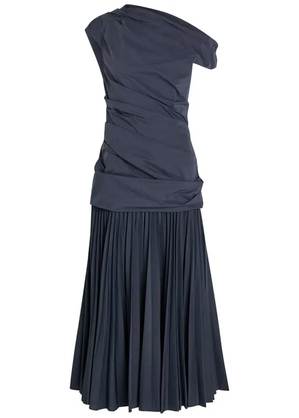 Simkhai Ammalie Gathered Cotton-blend Poplin Midi Dress - Navy