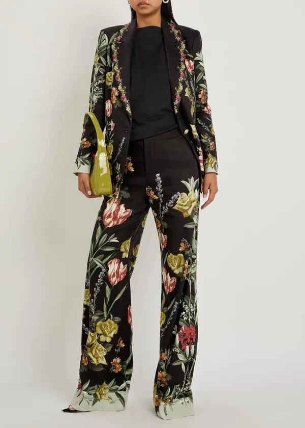 Alice + Olivia Dylan Floral-print Wide-leg Trousers