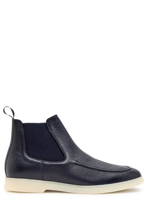 AURELIEN City Grained Leather Chelsea Boots - Navy