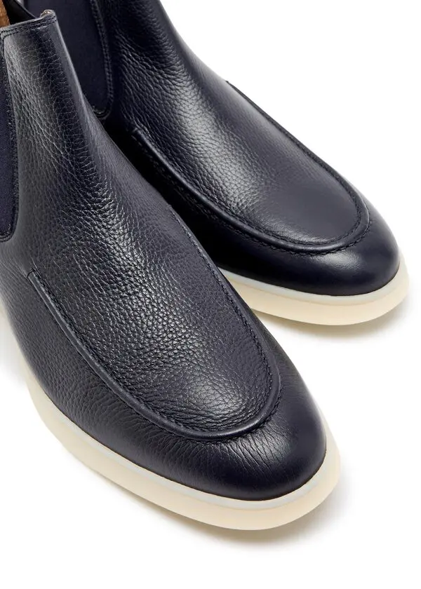 AURELIEN City Grained Leather Chelsea Boots - Navy