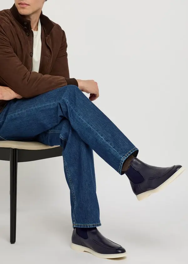 AURELIEN City Grained Leather Chelsea Boots - Navy
