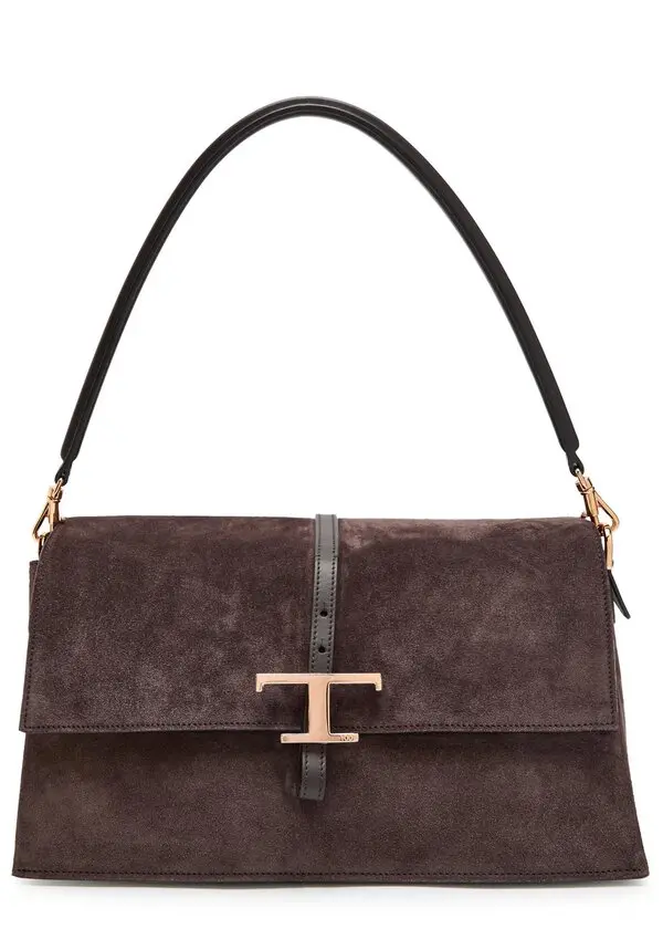 TOD'S Suede Shoulder Bag - Dark Brown