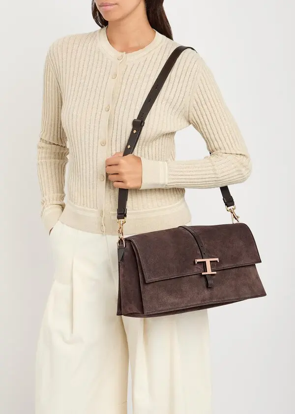 TOD'S Suede Shoulder Bag - Dark Brown