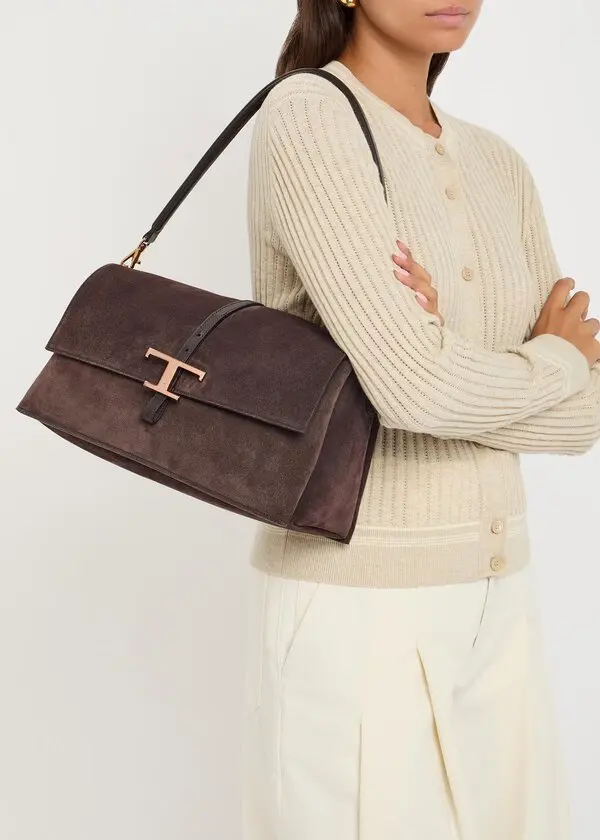 TOD'S Suede Shoulder Bag - Dark Brown