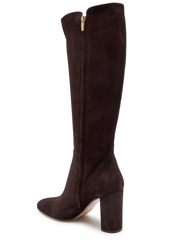 GIANVITO ROSSI Suede Knee-high Zip-up Block Heel Boots