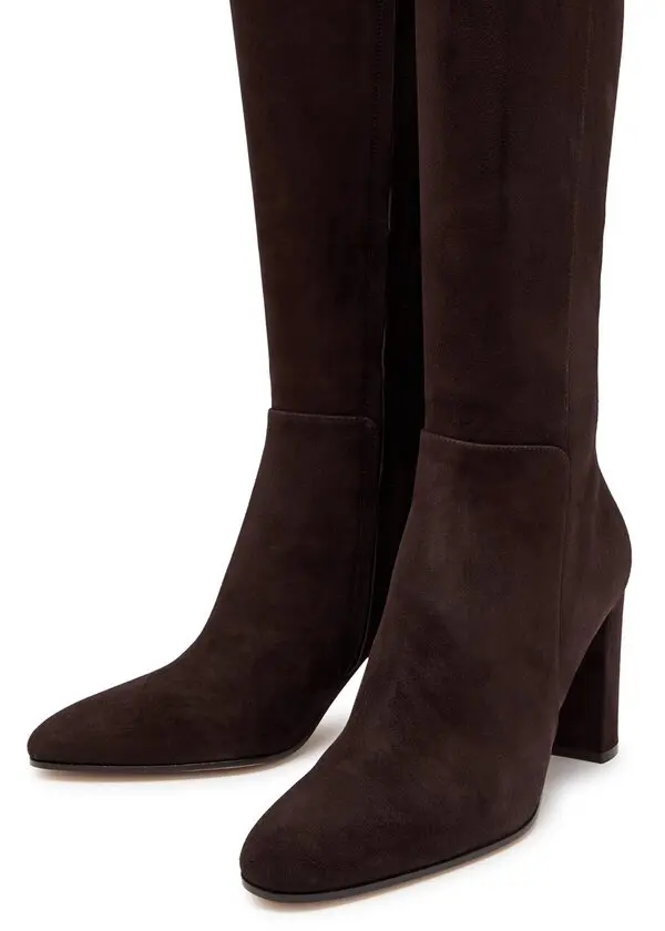 GIANVITO ROSSI Suede Knee-high Zip-up Block Heel Boots