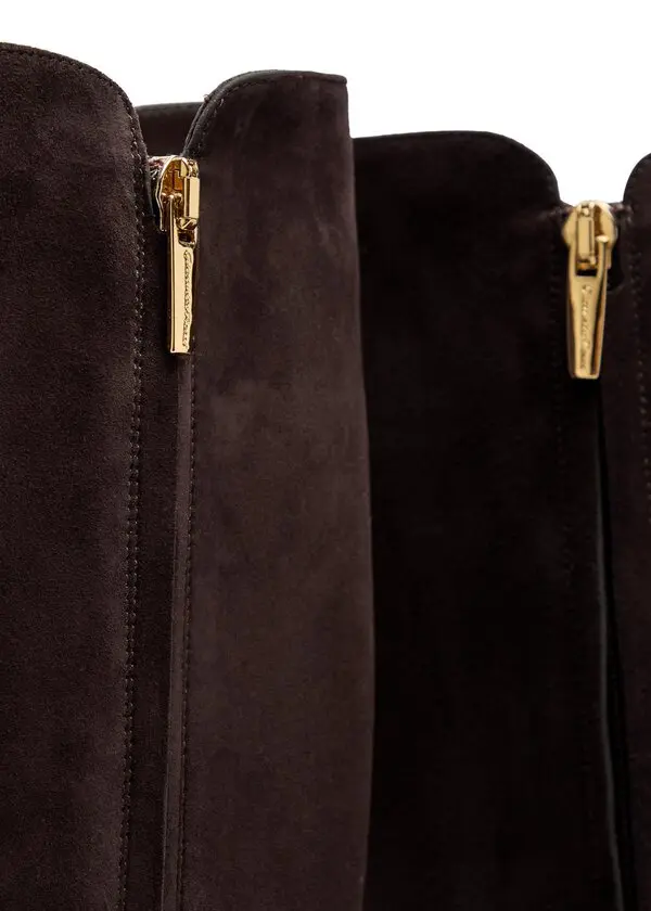 GIANVITO ROSSI Suede Knee-high Zip-up Block Heel Boots