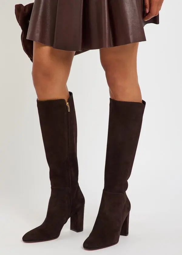 GIANVITO ROSSI Suede Knee-high Zip-up Block Heel Boots