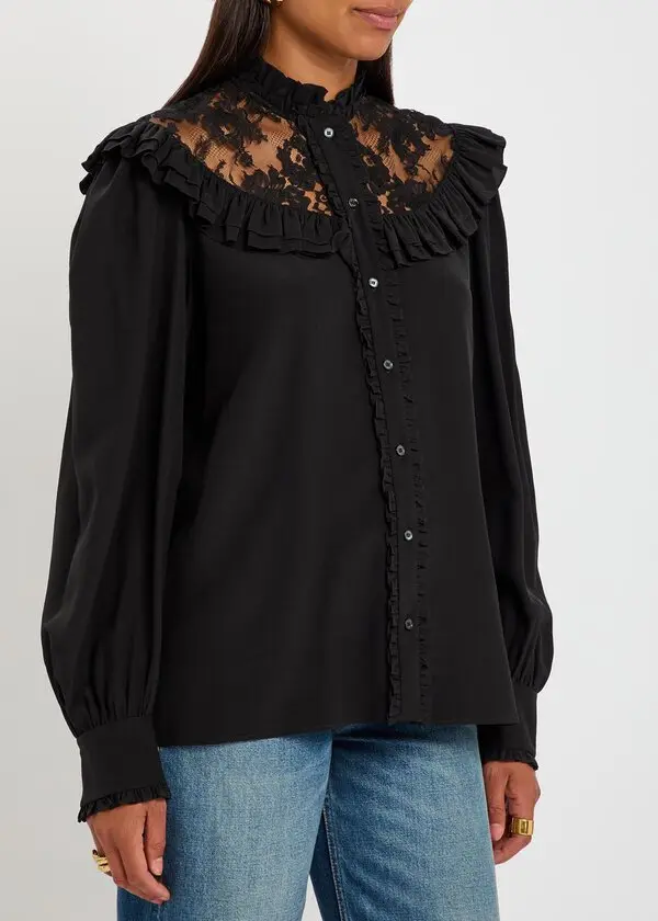 Chloé Ruffled Lace-trim Silk Blouse