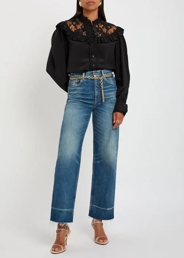 Chloé Ruffled Lace-trim Silk Blouse