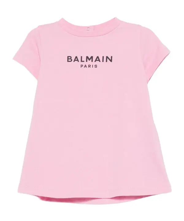 Balmain Round Neck Short Sleeve Dress With Letter Details