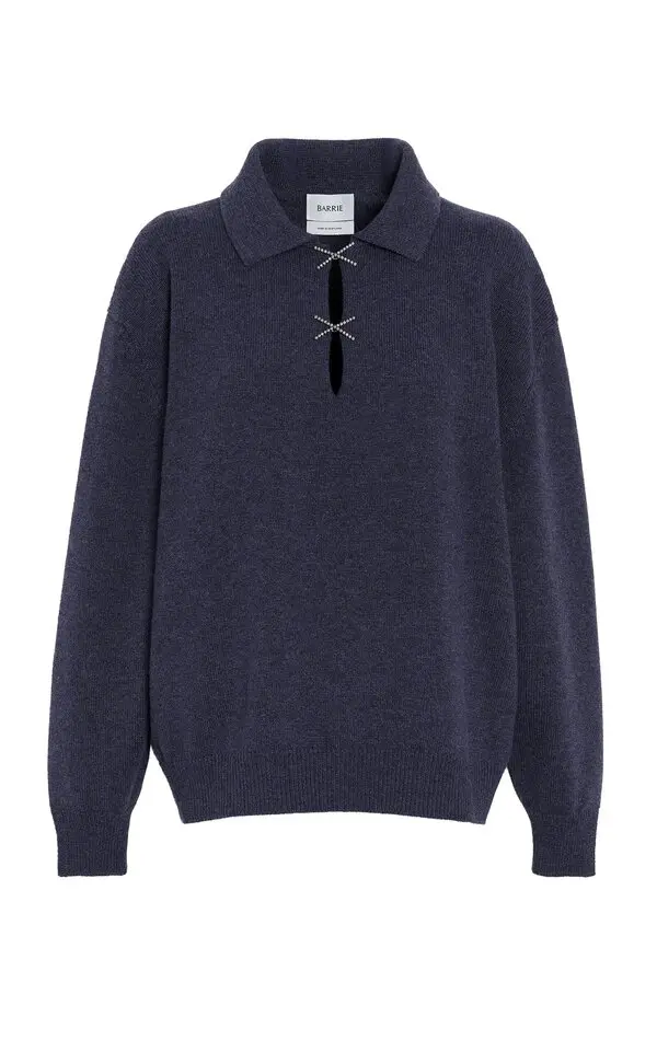 BARRIE Cashmere Sparkling Cross Polo Sweater - Black
