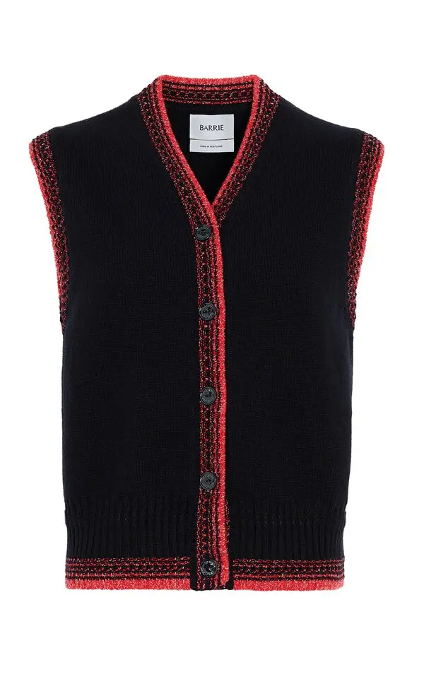 BARRIE Cashmere Cricket Club Sleeveless Cardigan - Navy