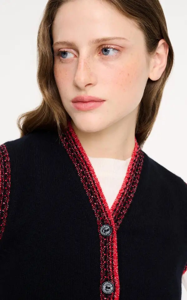 BARRIE Cashmere Cricket Club Sleeveless Cardigan
