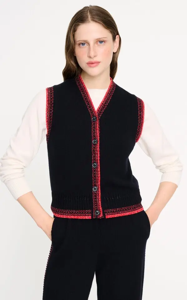 BARRIE Cashmere Cricket Club Sleeveless Cardigan