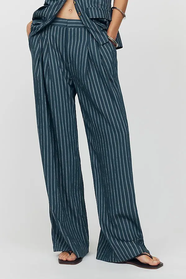 Maeve Avery Pinstripe Wide-leg Pleated Trousers