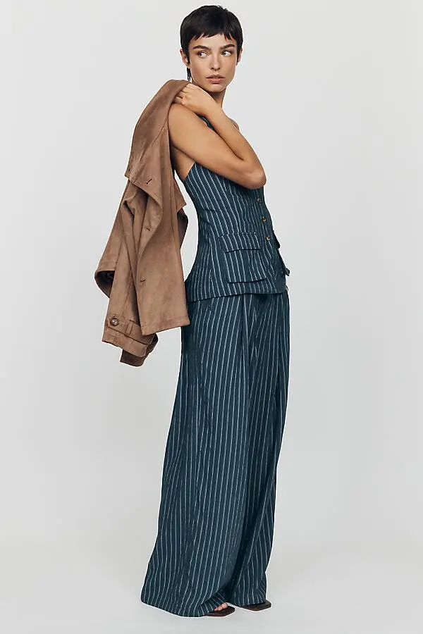 Maeve Avery Pinstripe Wide-leg Pleated Trousers