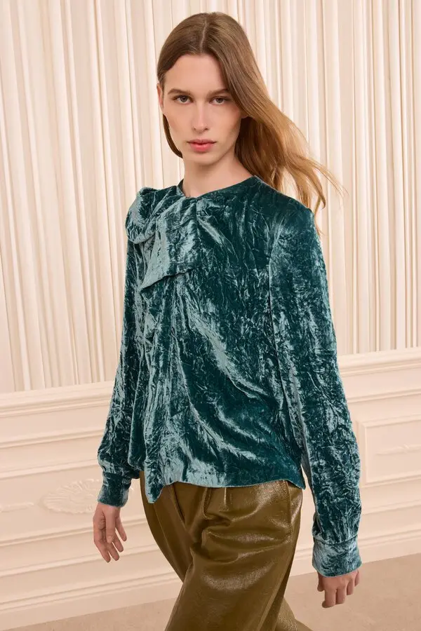 Ulla Johnson Vesa Long Sleeve Velvet Bow Blouse