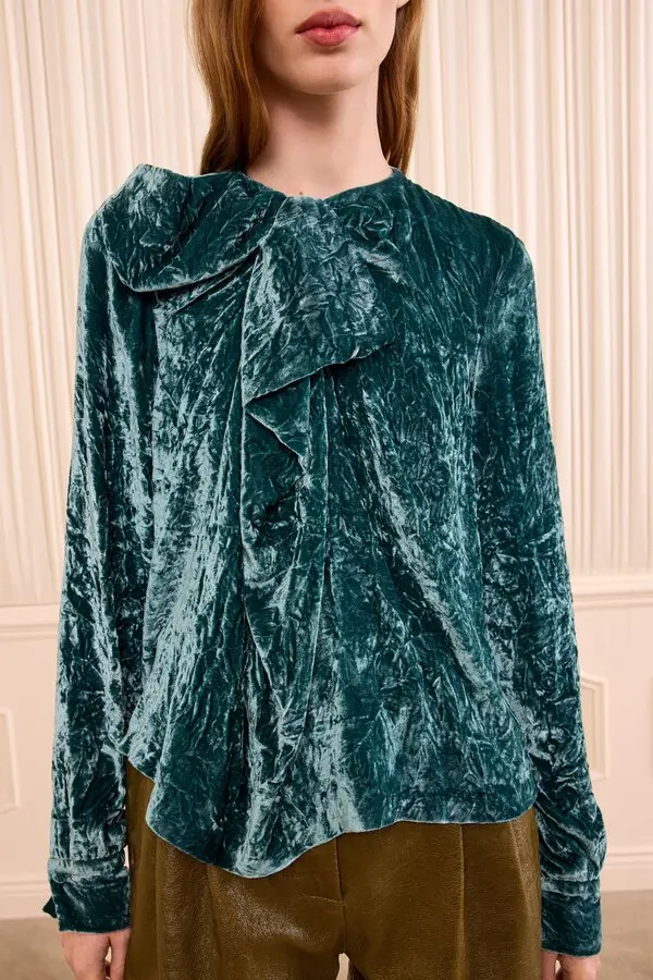 Ulla Johnson Vesa Long Sleeve Velvet Bow Blouse