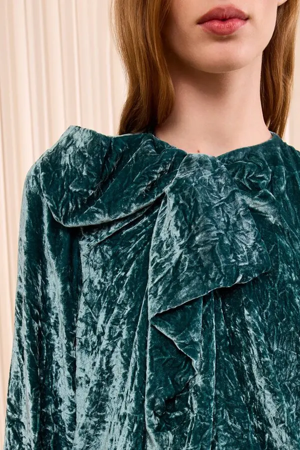 Ulla Johnson Vesa Long Sleeve Velvet Bow Blouse - Jadeite