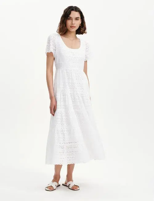 FINERY LONDON Petite Jemma Cotton Tiered Midi Dress - White