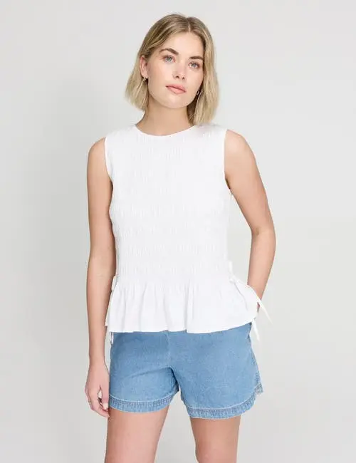FINERY LONDON Malani Cotton Shirred Sleeveless Top - White