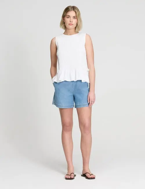 FINERY LONDON Malani Cotton Shirred Sleeveless Top - White