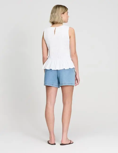 FINERY LONDON Malani Cotton Shirred Sleeveless Top - White