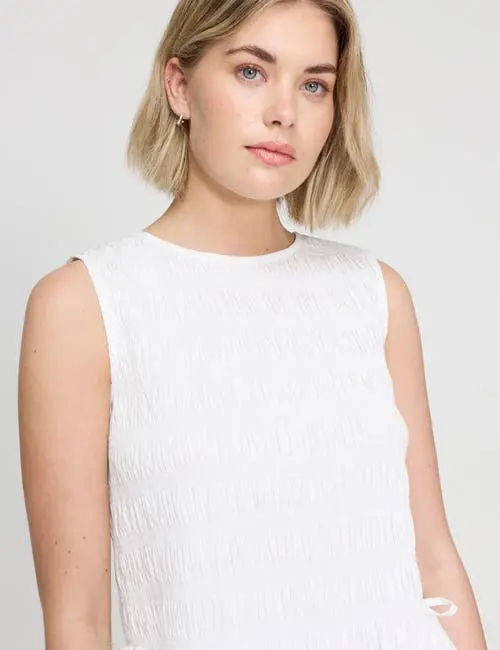 FINERY LONDON Malani Cotton Shirred Sleeveless Top - White