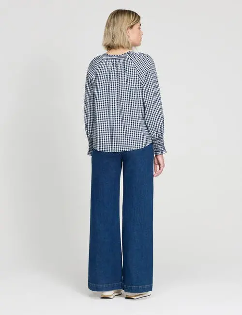 FINERY LONDON Sandy Cotton Gingham Long Sleeve Blouse