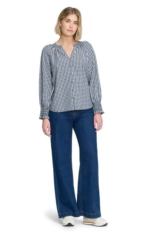 FINERY LONDON Sandy Cotton Gingham Long Sleeve Blouse - Navy Gingham