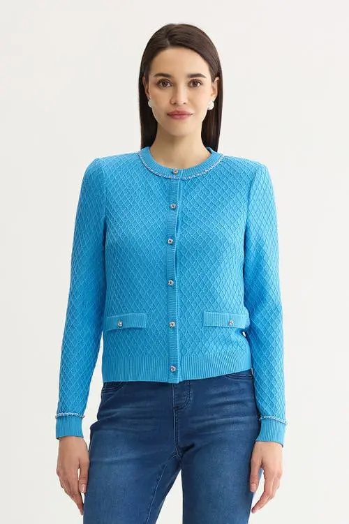 Ming Wang Raised Diamond Ribbed Knit Cardigan