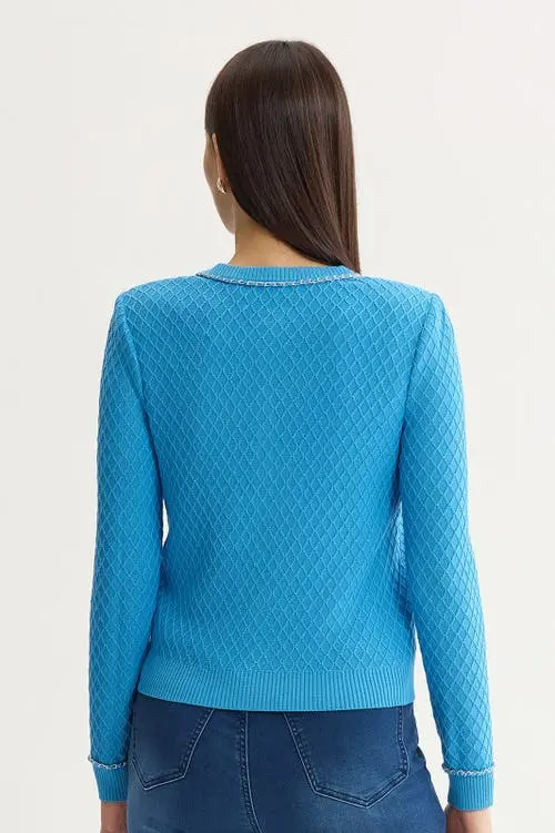 Ming Wang Raised Diamond Ribbed Knit Cardigan
