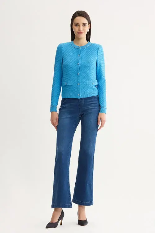 Ming Wang Raised Diamond Ribbed Knit Cardigan