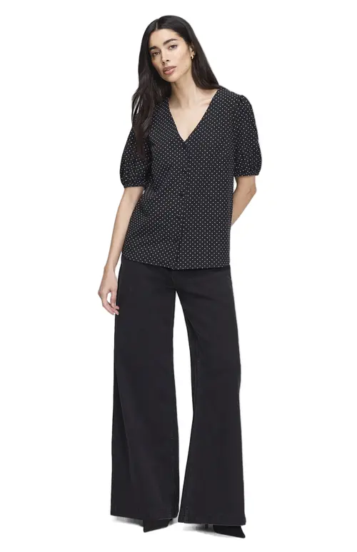 FINERY LONDON Fleur Short Sleeve Polka Dot Blouse - Black Spot