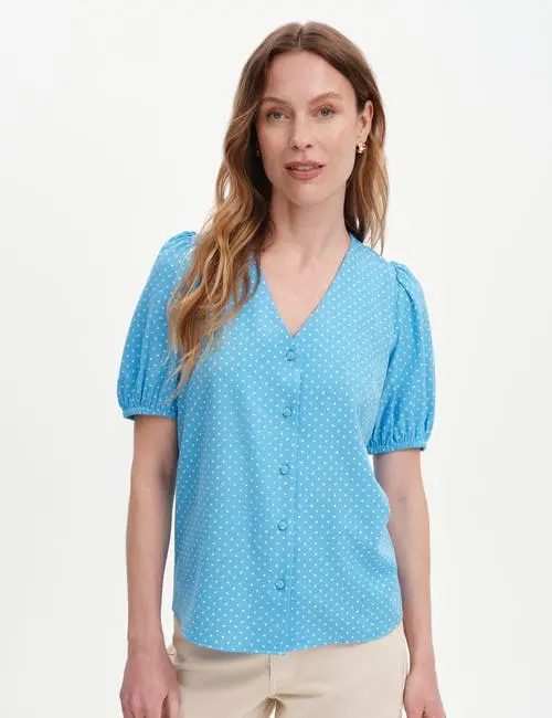 FINERY LONDON Fleur Short Sleeve Button Through Top