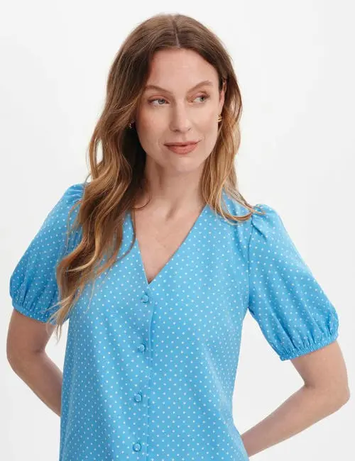 FINERY LONDON Fleur Short Sleeve Button Through Top