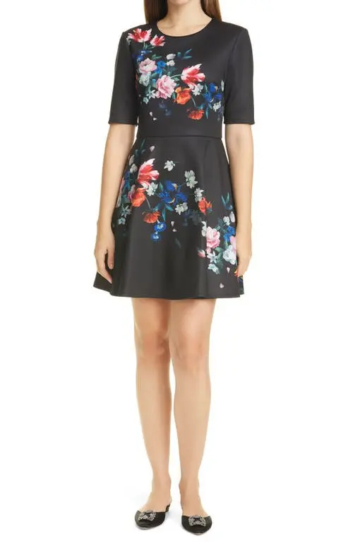 Ted Baker London Zalena Floral Fit & Flare Dress - Black