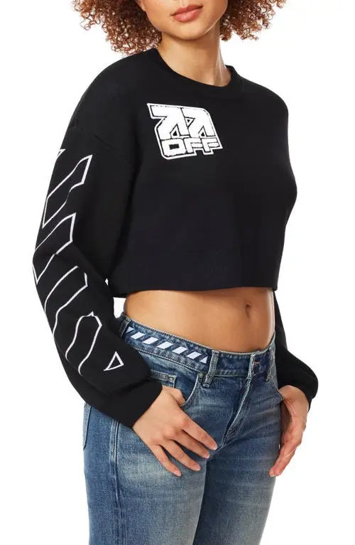 L/AB C/O OFF-WHITE Cropped Crewneck Sweater With Graphic Detail