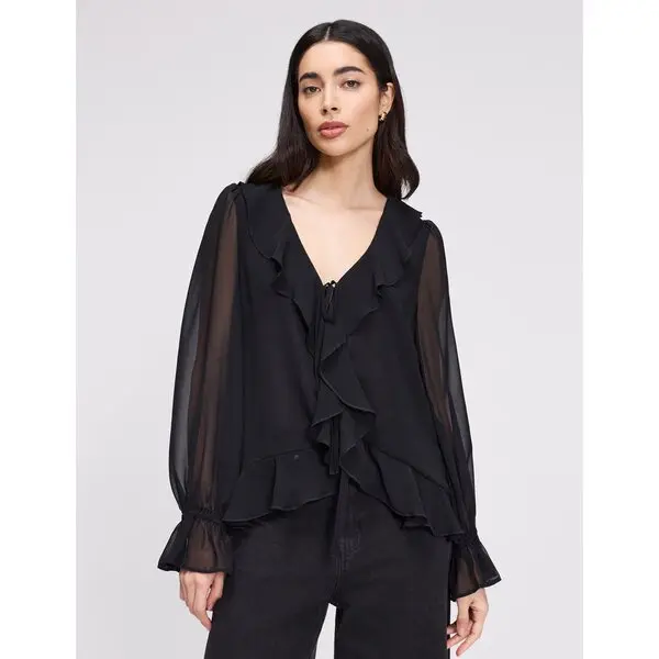 FINERY LONDON Jannelle Sheer Ruffle Detail Blouse