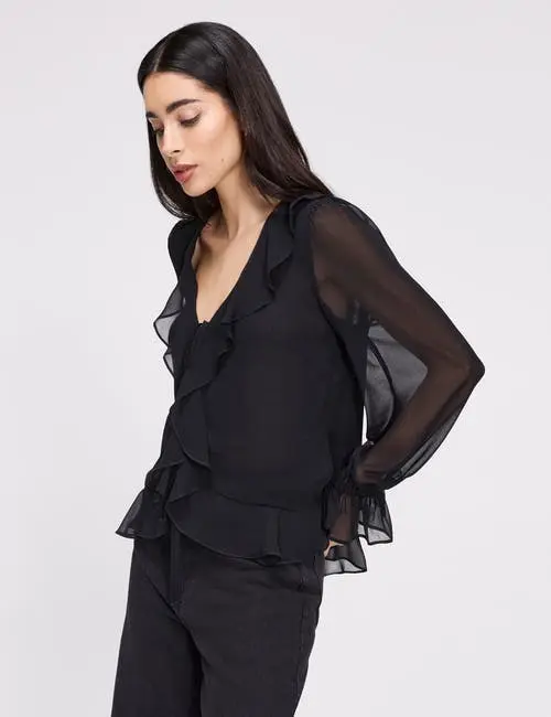 FINERY LONDON Jannelle Sheer Ruffle Detail Blouse