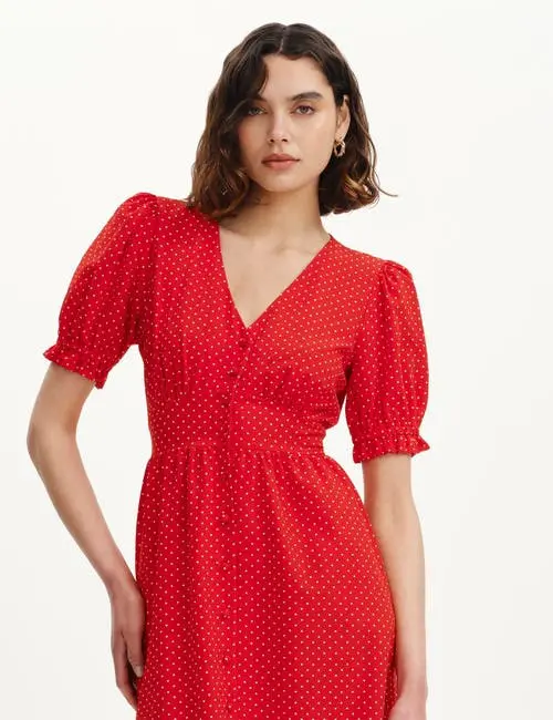 FINERY LONDON Petite Samantha Button Down Midi Dress - Red Spot