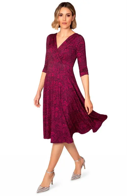 ALIE STREET LONDON Sculpted Fit Flare Midi Dress - Wild Fuchsia