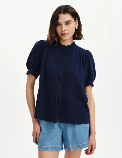 FINERY LONDON Teagan Cotton Cheesecloth Pintuck Blouse