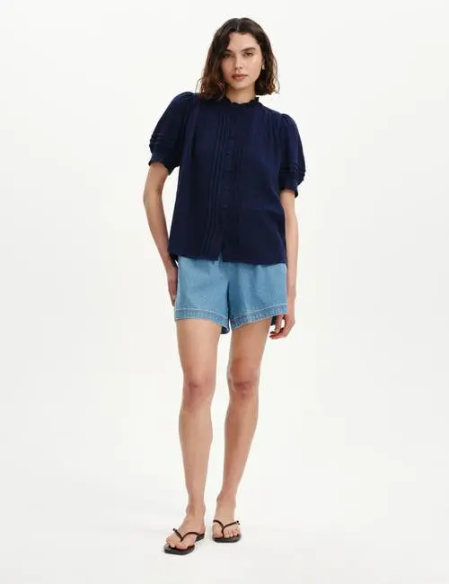 FINERY LONDON Teagan Cotton Cheesecloth Pintuck Blouse