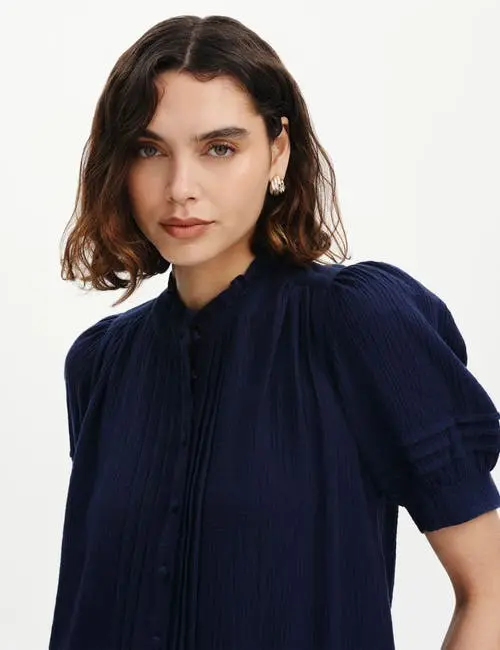 FINERY LONDON Teagan Cotton Cheesecloth Pintuck Blouse
