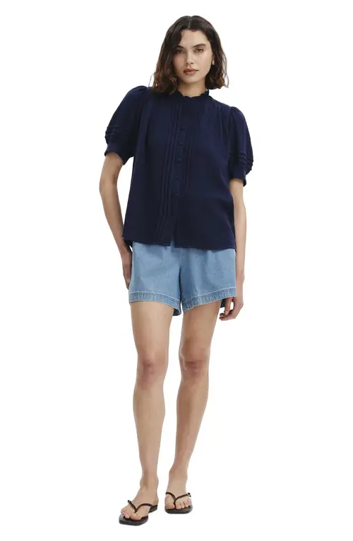 FINERY LONDON Teagan Cotton Cheesecloth Pintuck Blouse - Navy