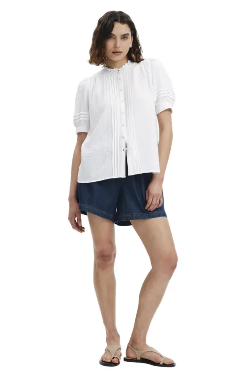 FINERY LONDON Teagan Cotton Cheesecloth Pintuck Blouse - White