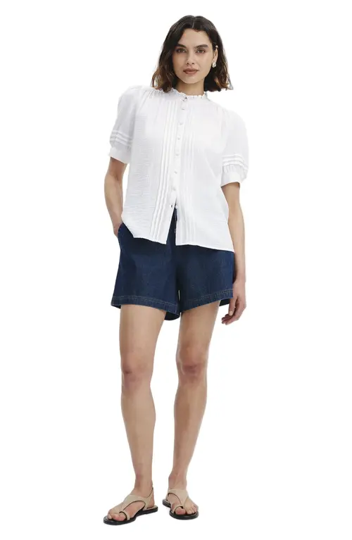 FINERY LONDON Teagan Cotton Cheesecloth Pintuck Blouse - White